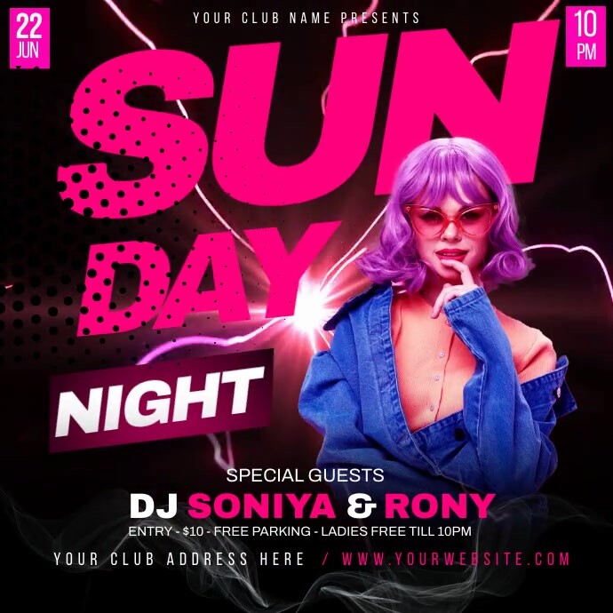 Black Neon Sunday Night Party Instagram Post Template | PosterMyWall