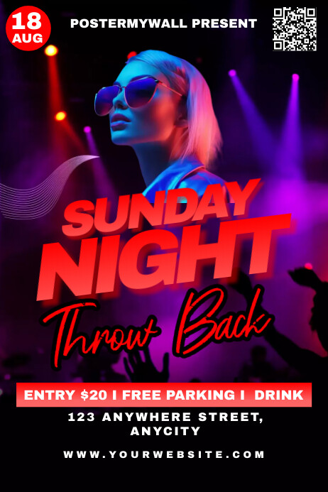 Plantilla de Black Neon Sunday Night Throw Back Poster | PosterMyWall