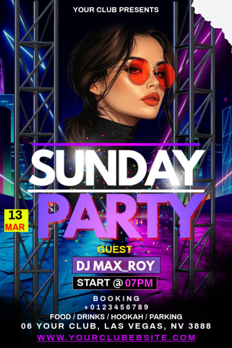 Black Neon Sunday Party Neom Poster Template | PosterMyWall