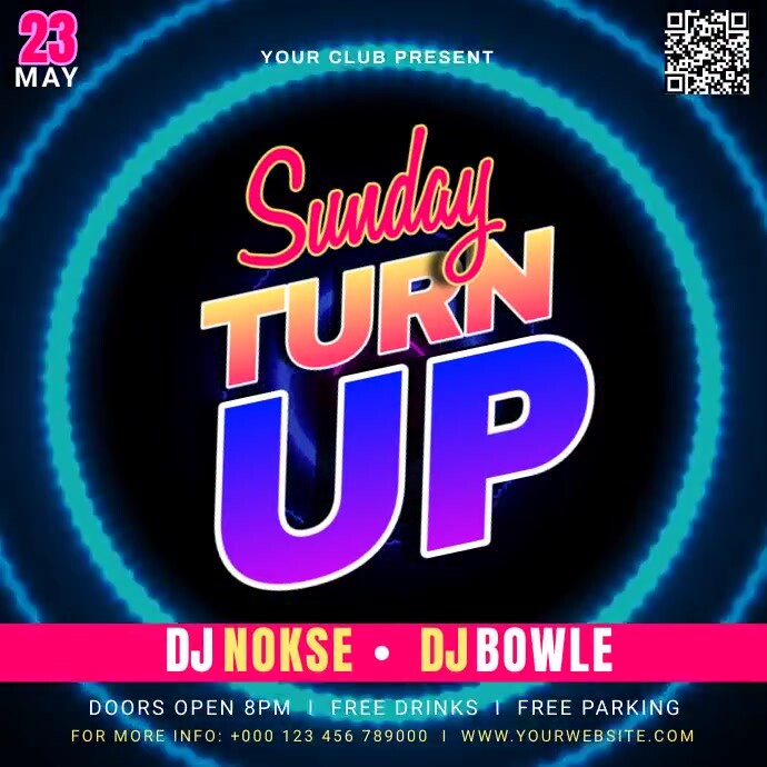 Plantilla de Black Neon Sunday Turn Up Party Pos Instagram | PosterMyWall