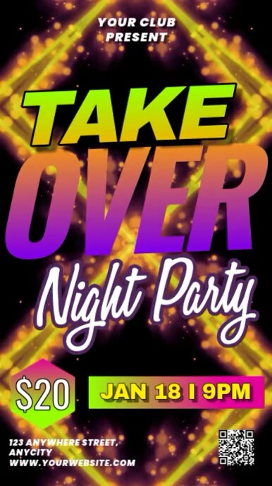 Black Neon Takeover Night Party Reel Instagram Template | PosterMyWall