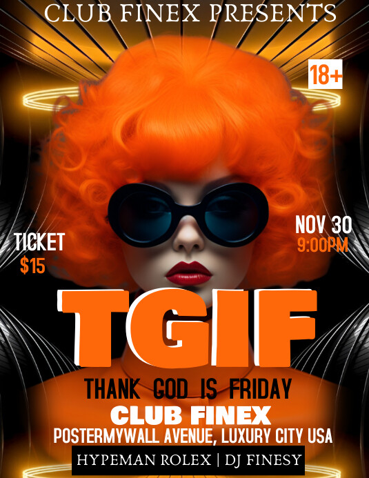 Black Neon Tgif Design Flyer (us Letter) Template | PosterMyWall