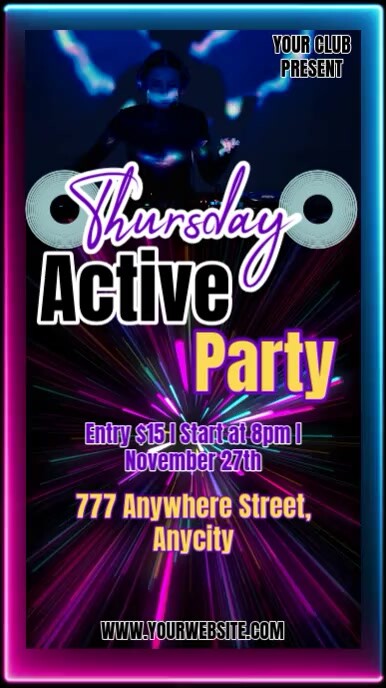 Black Neon Thursday Active Party Instagram Story Template | PosterMyWall