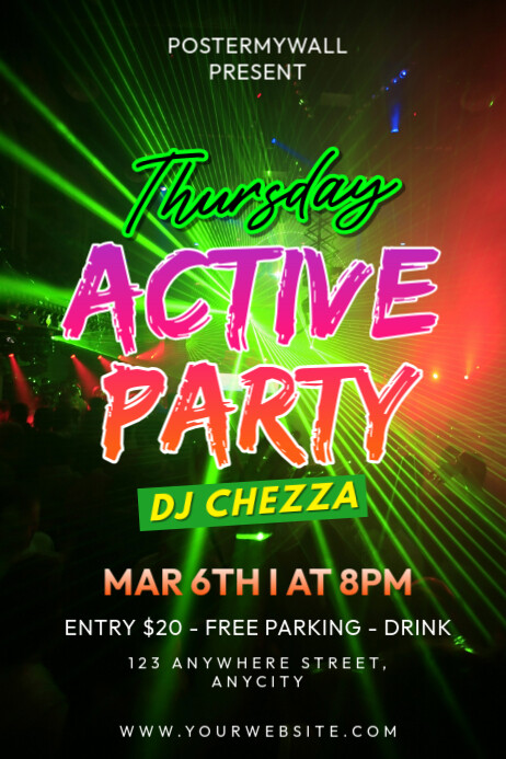 Black Neon Thursday Active Party Poster Template | PosterMyWall