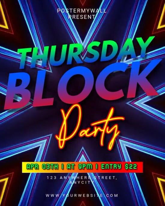 Copy of Black Neon Thursday Block Party Instagram Portrait | PosterMyWall