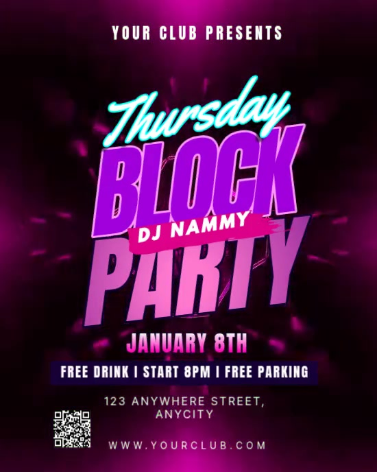 Black Neon Thursday Block Party Instagram Portrait Template | PosterMyWall