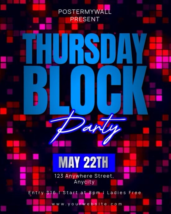 Black Neon Thursday Block Party Instagram Portrait Template | PosterMyWall