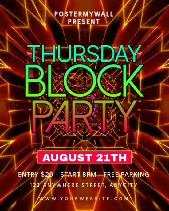 Plantilla de Black Neon Thursday Block Party Instagram Portrait ...