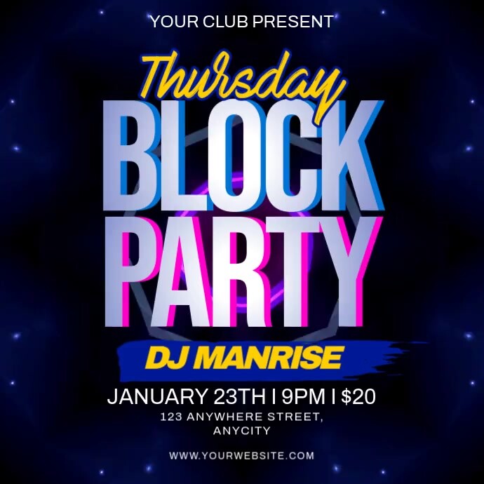 Black Neon Thursday Block Party Pos Instagram Template | PosterMyWall