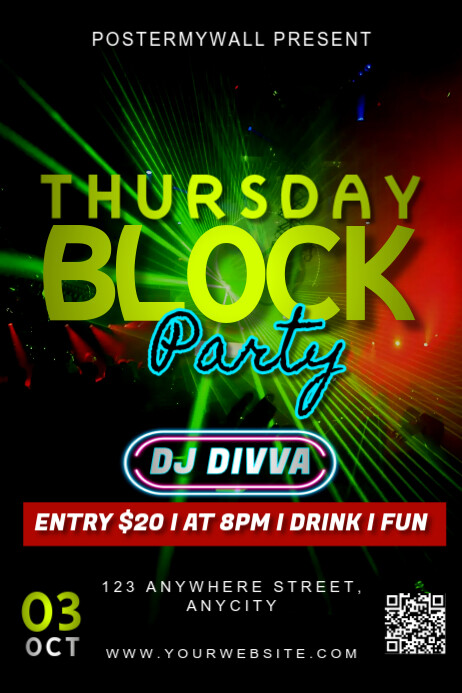 Copy of Black Neon Thursday Block Party Poster | PosterMyWall