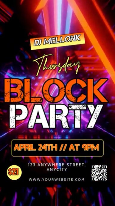 Black Neon Thursday Block Party Reel Instagram Template | PosterMyWall