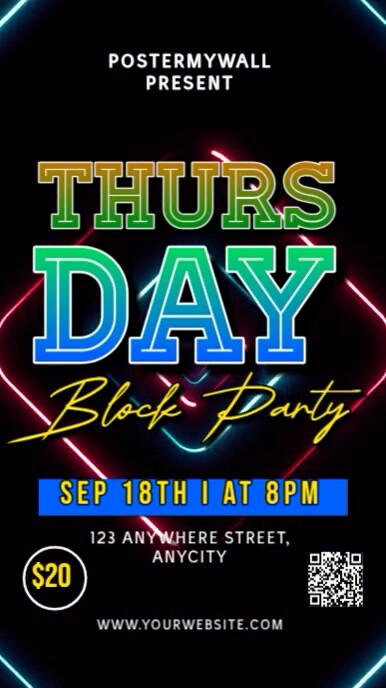 Copy of Black Neon Thursday Block Party Reel Instagram | PosterMyWall