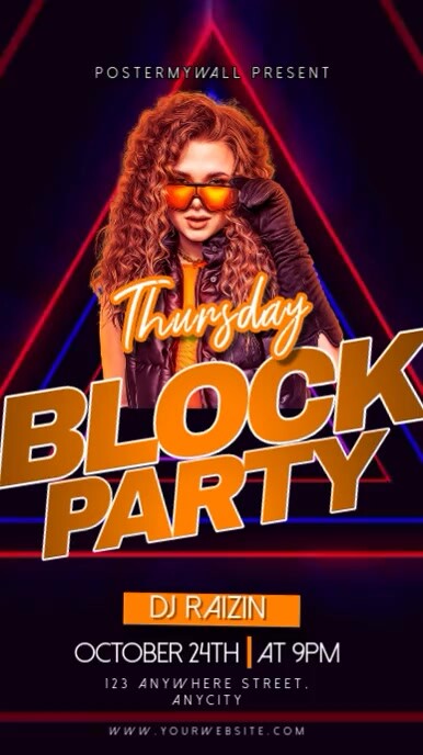 Plantilla de Black Neon Thursday Block Party Reel Instagram | PosterMyWall