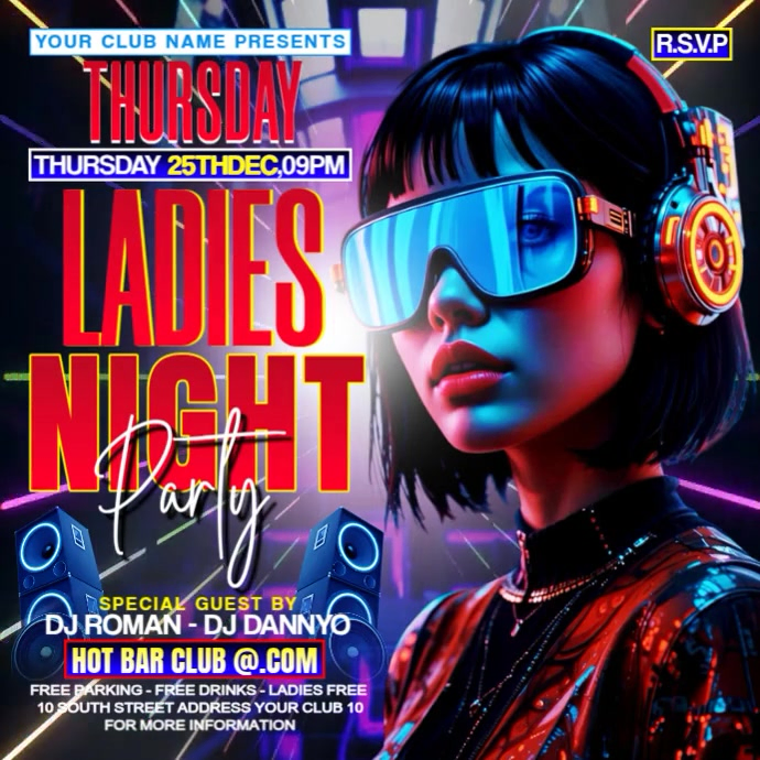 Copy of Black Neon Thursday Ladies Night Party Instagram Post ...