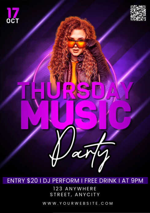 Plantilla de Black Neon Thursday Music Party A4 | PosterMyWall
