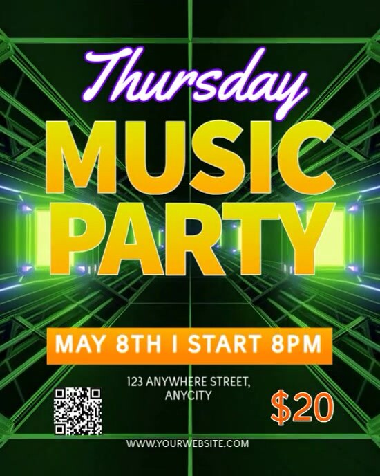 Black Neon Thursday Music Party Instagram Portrait Template | PosterMyWall