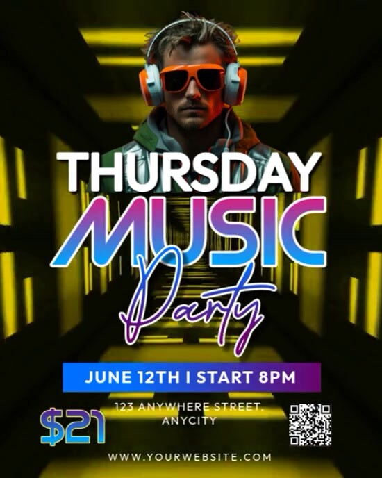 Copy of Black Neon Thursday Music Party Instagram Portrait | PosterMyWall