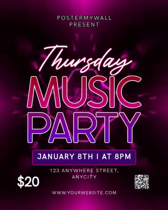 Black Neon Thursday Music Party Instagram Portrait Template | PosterMyWall