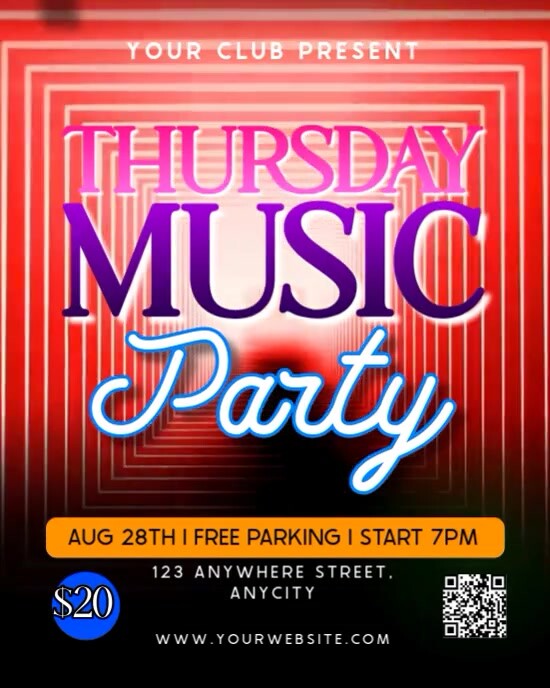 Black Neon Thursday Music Party Instagram Portrait Template | PosterMyWall