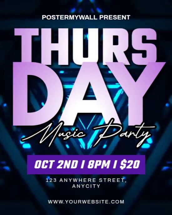 Black Neon Thursday Music Party Instagram Portrait Template | PosterMyWall