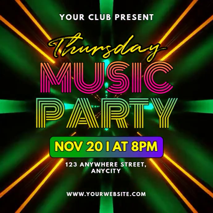 Black Neon Thursday Music Party Instagram Post Template | PosterMyWall