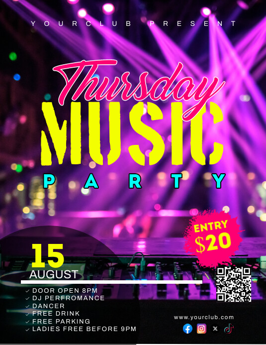 Modèle Black Neon Thursday Music Party Pamflet (lett | PosterMyWall