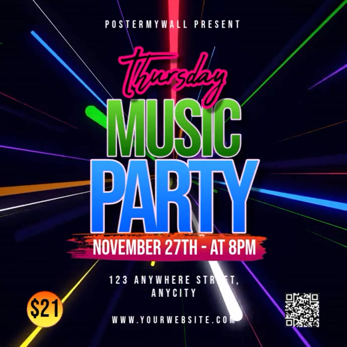 Black Neon Thursday Music Party Pos Instagram Template | PosterMyWall