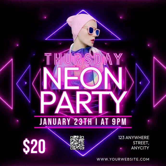 Black Neon Thursday Neon Party Pos Instagram Template | PosterMyWall