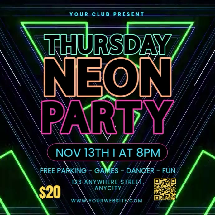 Copy of Black Neon Thursday Neon Party Pos Instagram | PosterMyWall