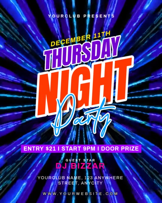 Black Neon Thursday Night Party Instagram Portrait Template | PosterMyWall