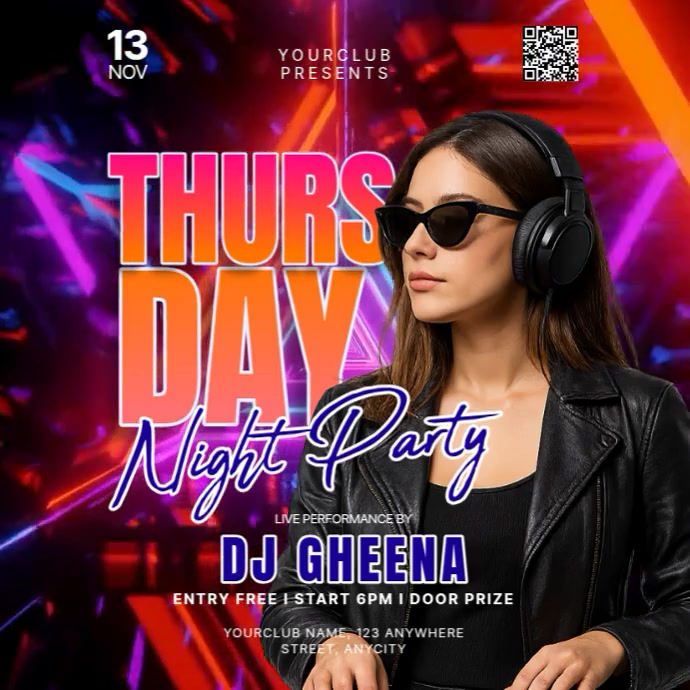 Copy of Black Neon Thursday Night Party Pos Instagram | PosterMyWall