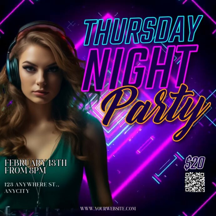 Copy of Black Neon Thursday Night Party Pos Instagram | PosterMyWall