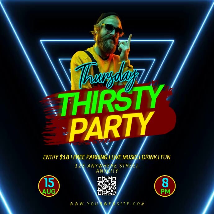 Black Neon Thursday Thirsty Party Pos Instagr templaat | PosterMyWall