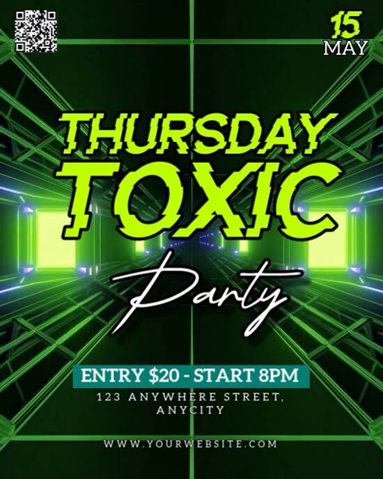 Copy of Black Neon Thursday Toxic Party Instagram Portrait | PosterMyWall
