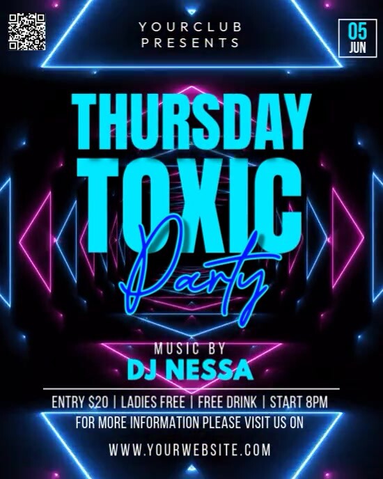 Copy of Black Neon Thursday Toxic Party Instagram Portrait | PosterMyWall