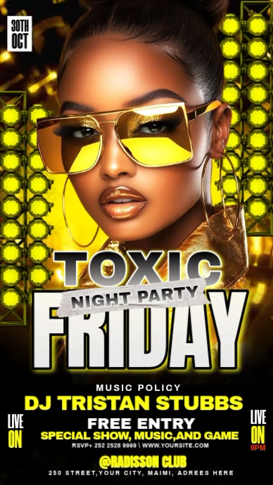 Black Neon Toxic Friday Night Party Instagram Story Template | PosterMyWall