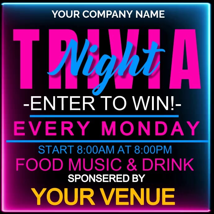 Black Neon Trivia Night Instagram Post Templat | PosterMyWall