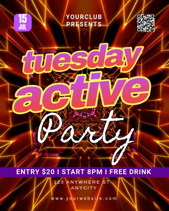 Black Neon Tuesday Active Party Instagram Portrait Templat | PosterMyWall