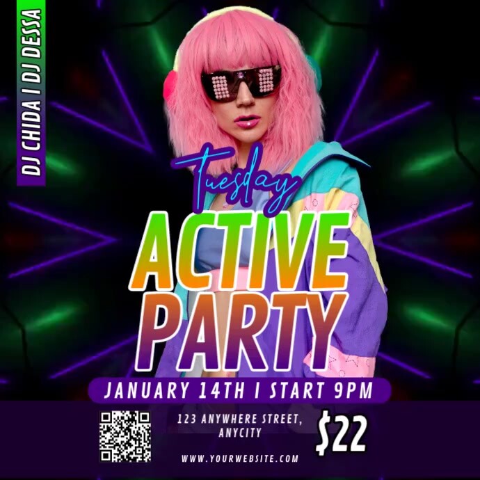 Black Neon Tuesday Active Party Pos Instagram Template | PosterMyWall