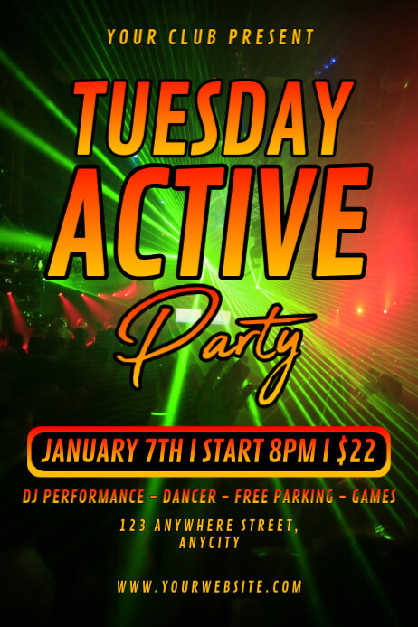 Black Neon Tuesday Active Party Poster Template | PosterMyWall