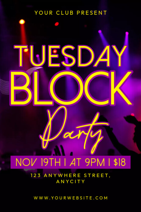 Black Neon Tuesday Block Party Poster Template | PosterMyWall