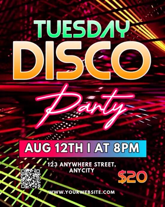 Modèle Black Neon Tuesday Disco Party Instagram Portrait | PosterMyWall