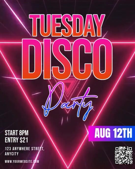 Plantilla de Black Neon Tuesday Disco Party Instagram Portrait ...