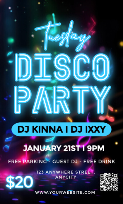 Black Neon Tuesday Disco Party Legal As Template | PosterMyWall