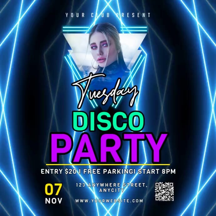 Plantilla de Black Neon Tuesday Disco Party Pos Instagram | PosterMyWall