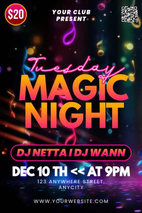 Copy of Black Neon Tuesday Magic Night Poster | PosterMyWall