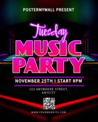 Black Neon Tuesday Music Party Instagram Portrait Template | PosterMyWall