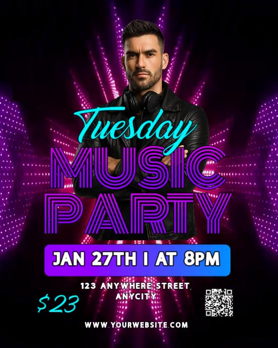 Black Neon Tuesday Music Party Instagram Portrait Template | PosterMyWall