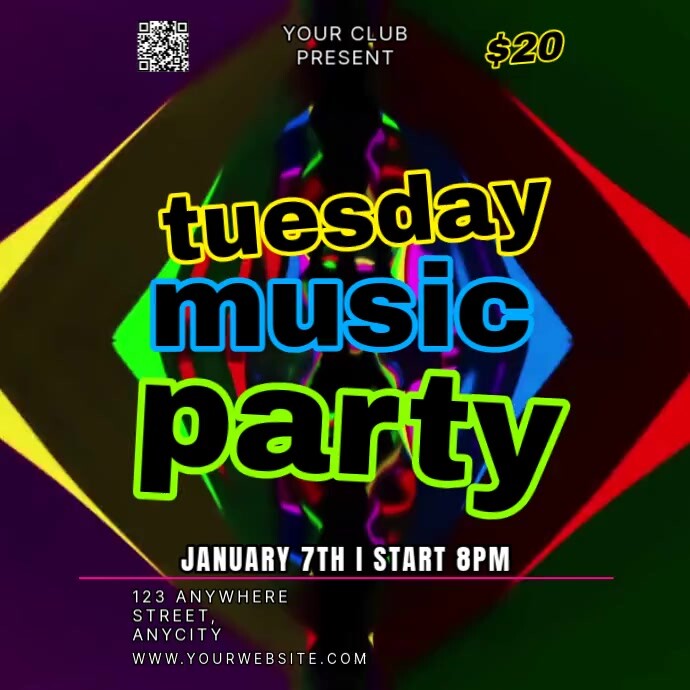 Black Neon Tuesday Music Party Pos Instagram Template | PosterMyWall