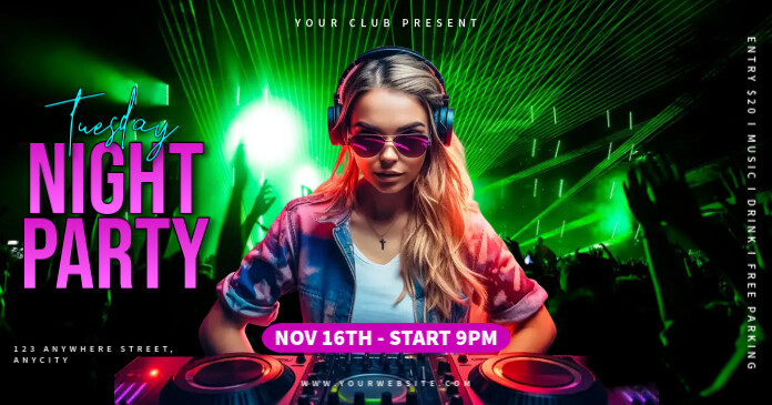 Black Neon Tuesday Night Party Gambar Bersama Facebook เทมเพลต ...